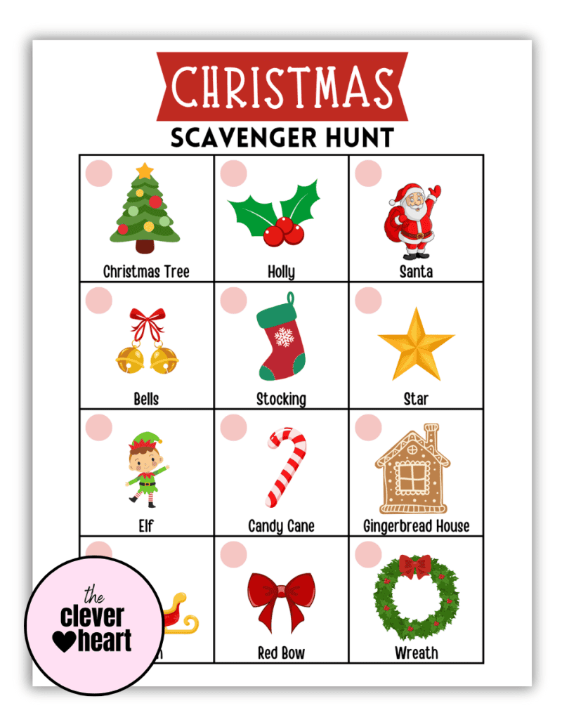 Festive & Free Printable Christmas Scavenger Hunt - The Clever Heart
