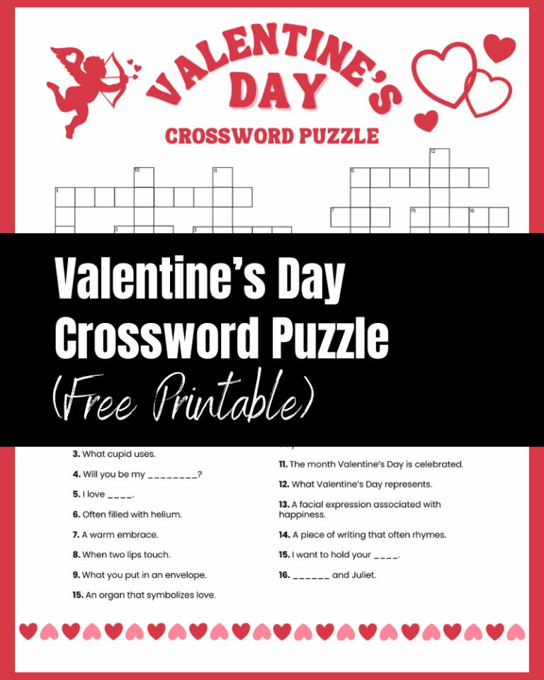 Best Free Printable Valentine's Day Crossword Puzzle - The Clever Heart
